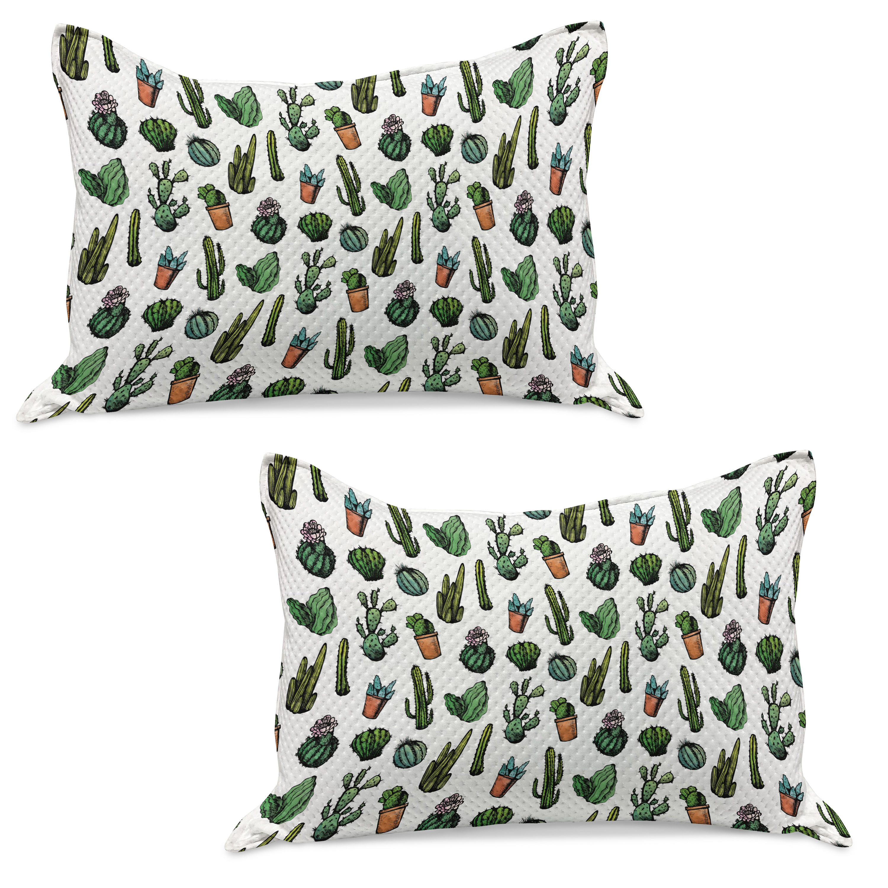 Cactus Knitted Quilt Pillowcover Set of 2, Sketchy Spiked Mexican ...