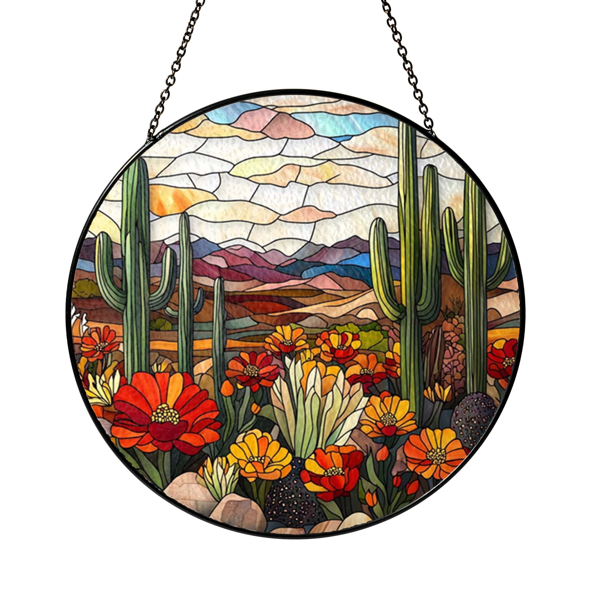 Cactus Landscape Glass Style Window Hanging – Nature Home Decoration ...