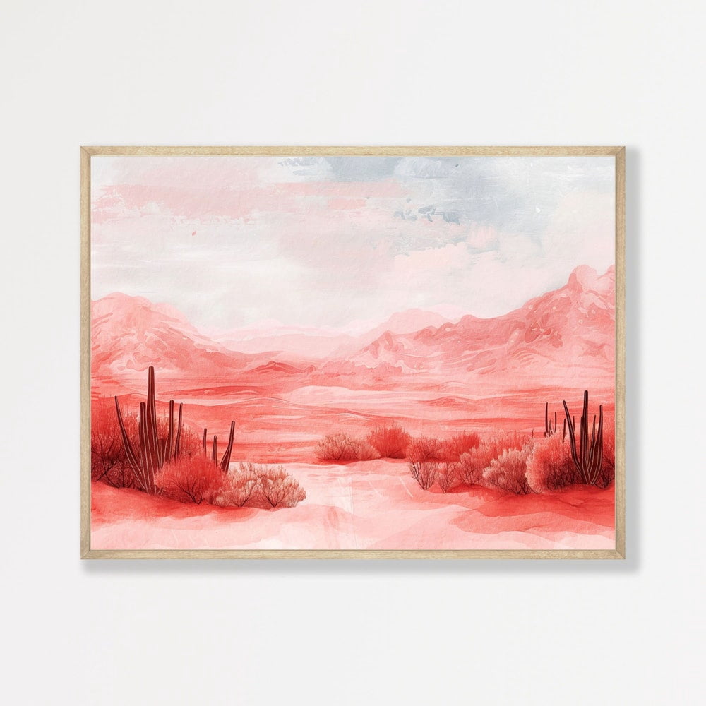 Cactus Landscape Painting Retro Pink Desert Western Wall Art Minimalist ...