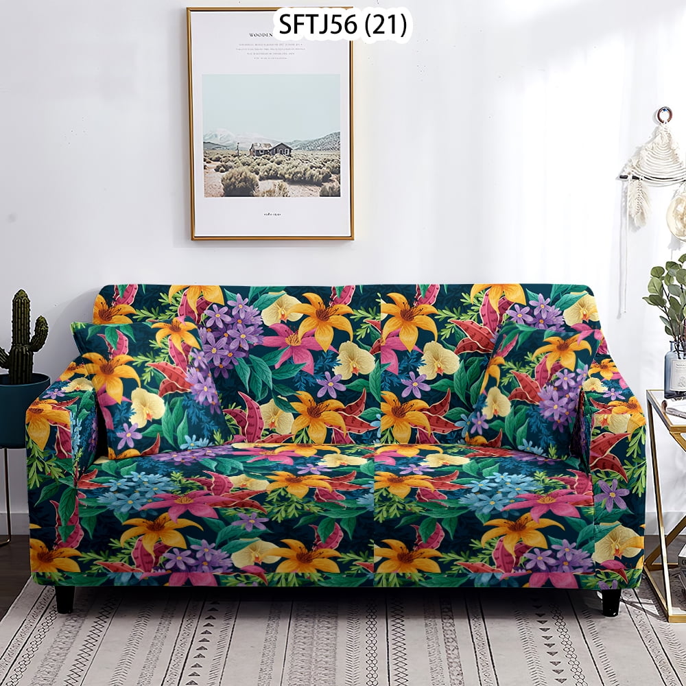 Cactus Leaves Minimalist Style Blue Pink Brown Sofacover Chaise Longue ...