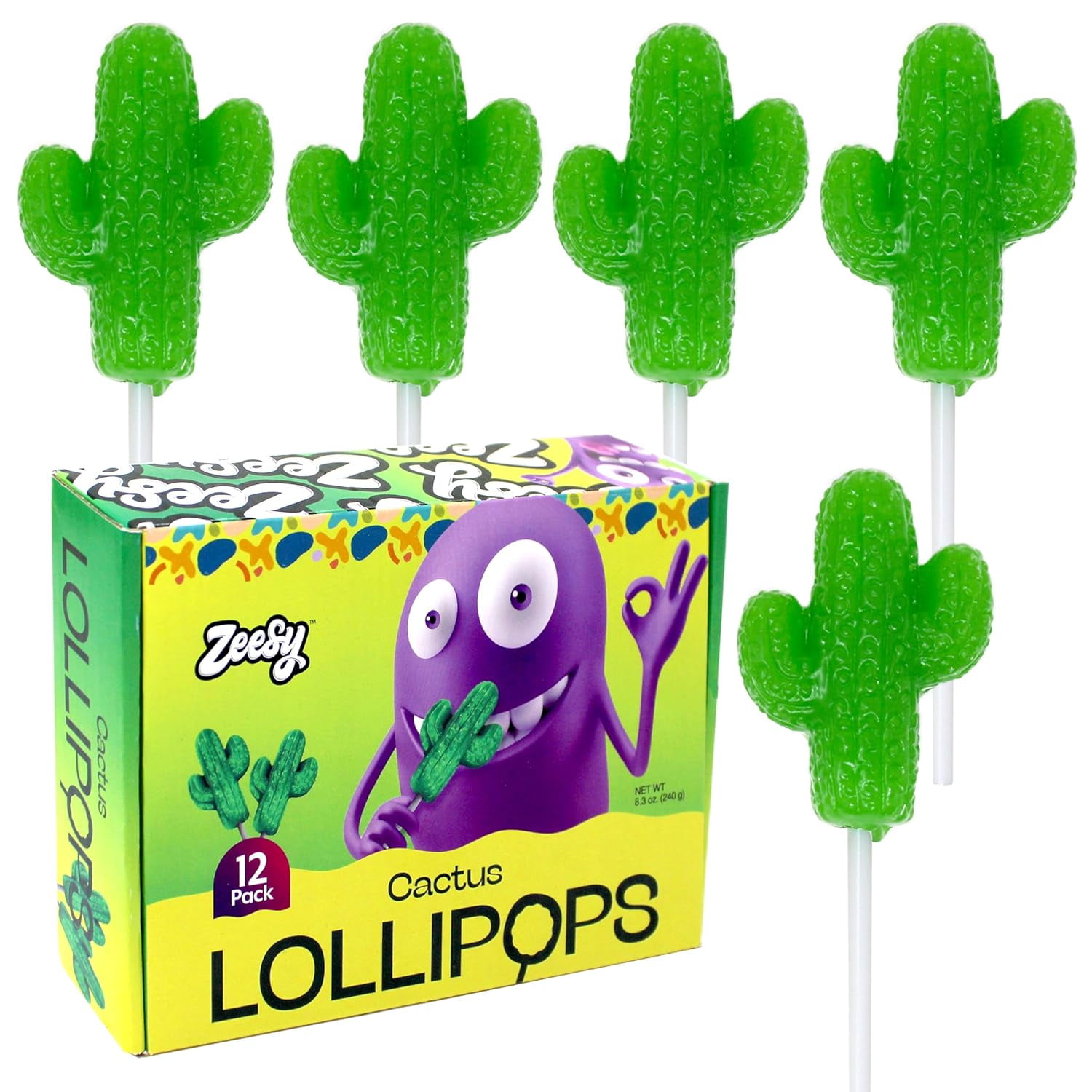 Cactus Lollipops Individually Wrapped - 12 Fiesta Cactus Candy Suckers ...