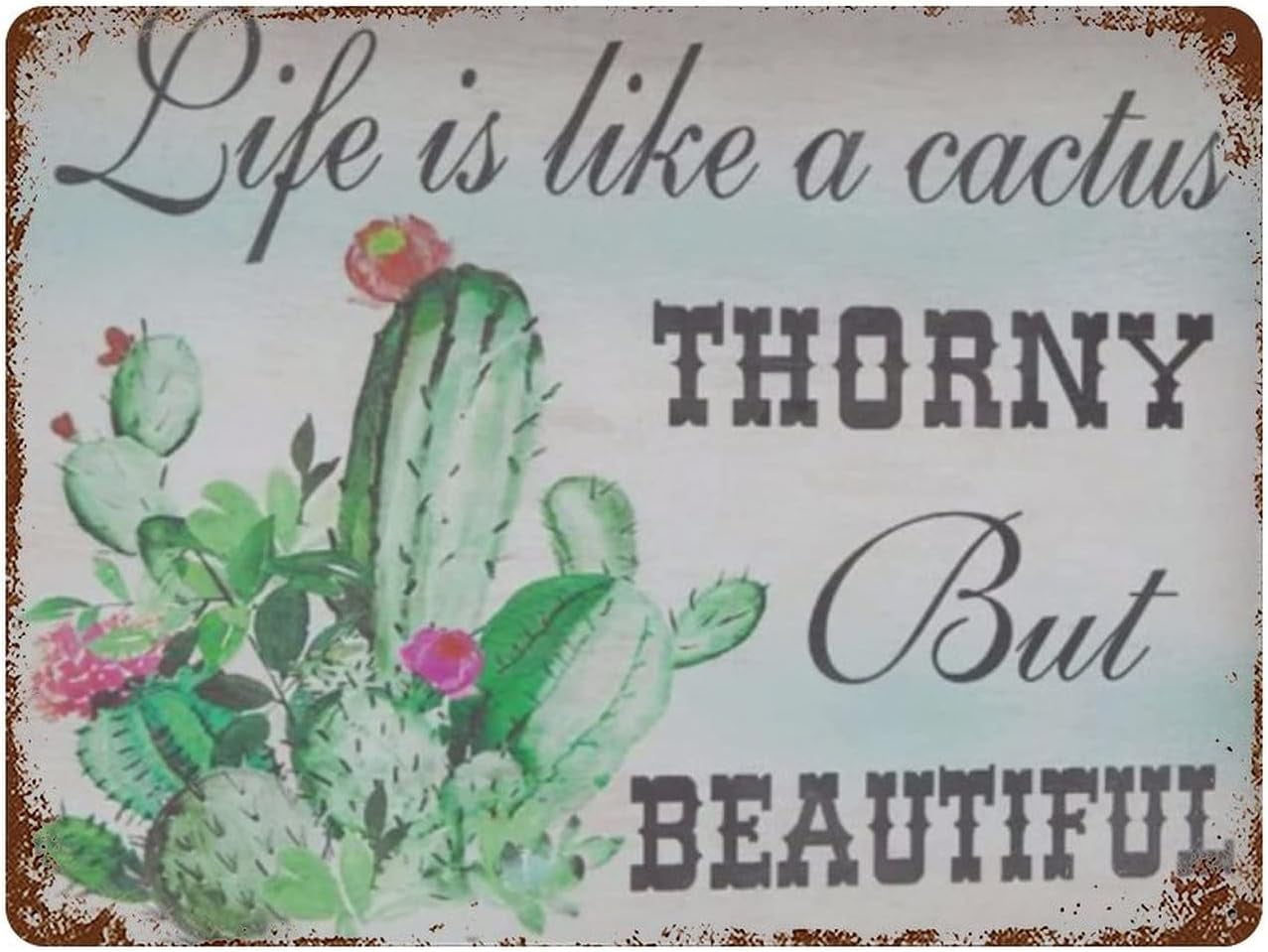 Cactus Metal Tin Sign Wall Art Green Cactus Plant Wall Decor Cactus ...