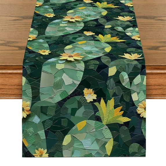 Cactus Mexican Plant Flower Watercolor Table Runner Kitchen Dining ...