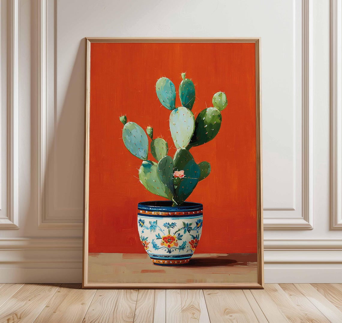 Cactus Mexican Pottery Bold Botanical Southwest Desert Decor Unframed ...