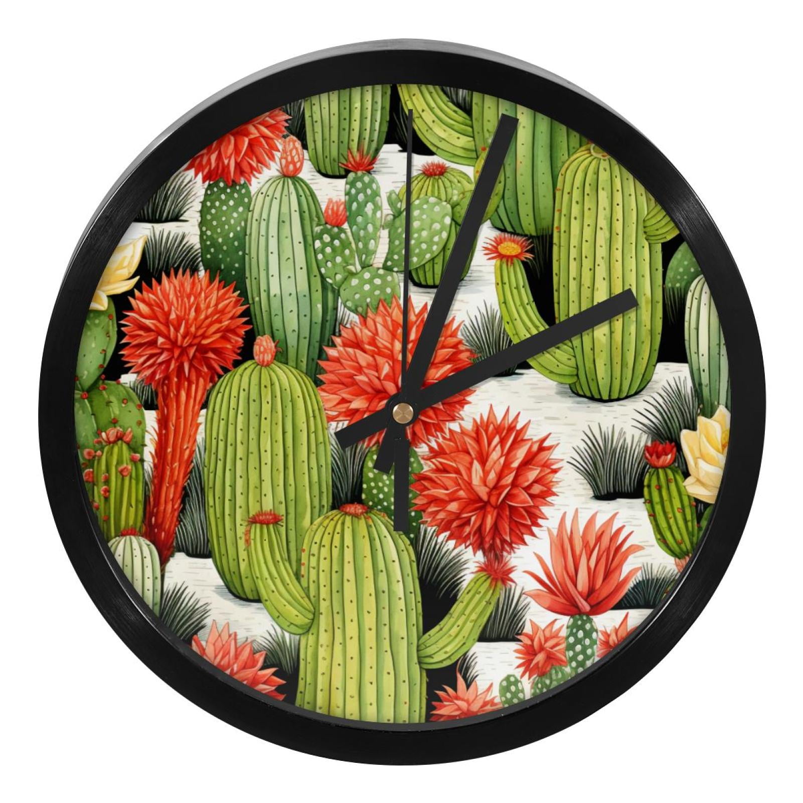 Cactus Modern 9.8 Inch Wall Clock, Silent Non-Ticking Round Digital ...