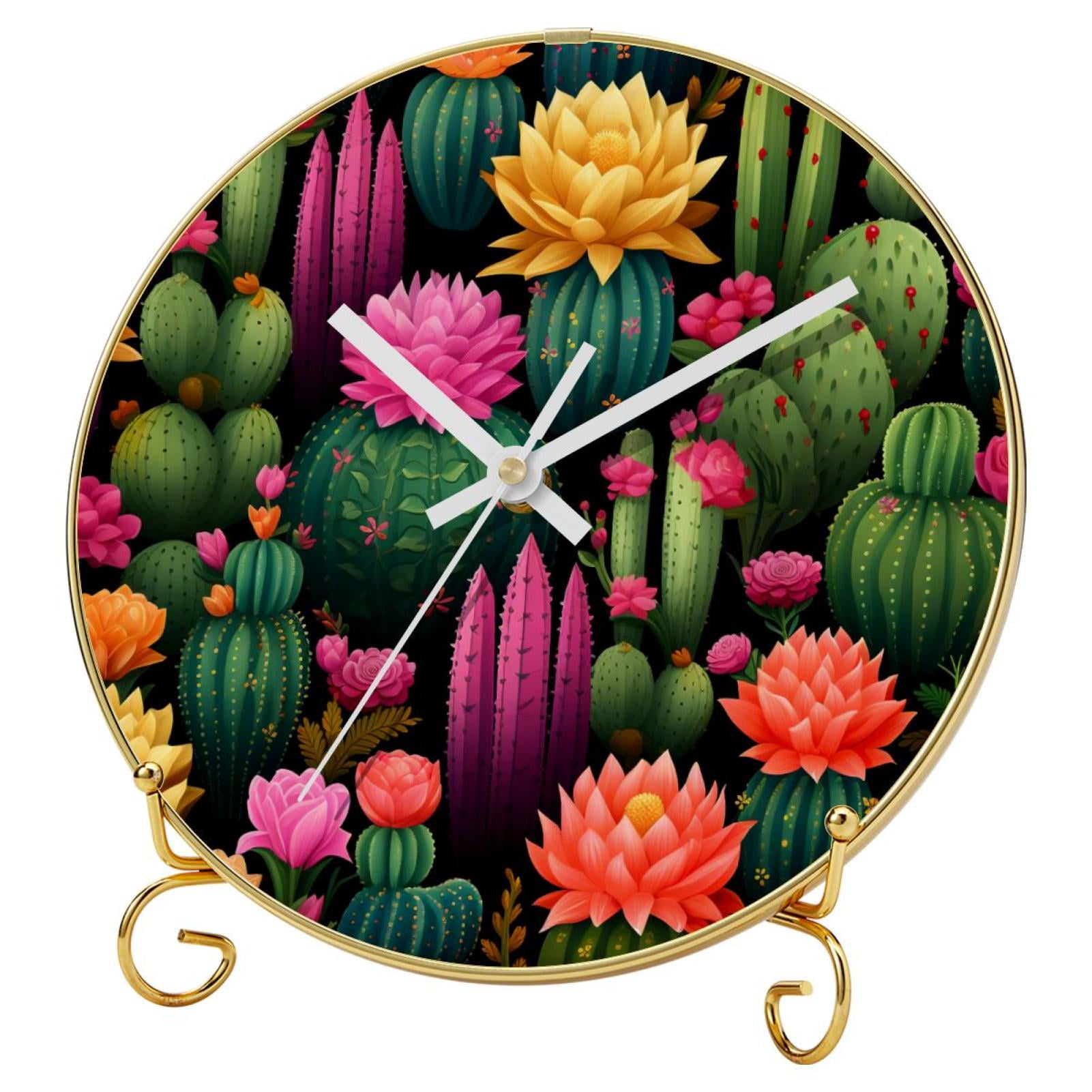 Cactus Modern Round Wall Clocks with Printed Design, Hooks and Gold ...