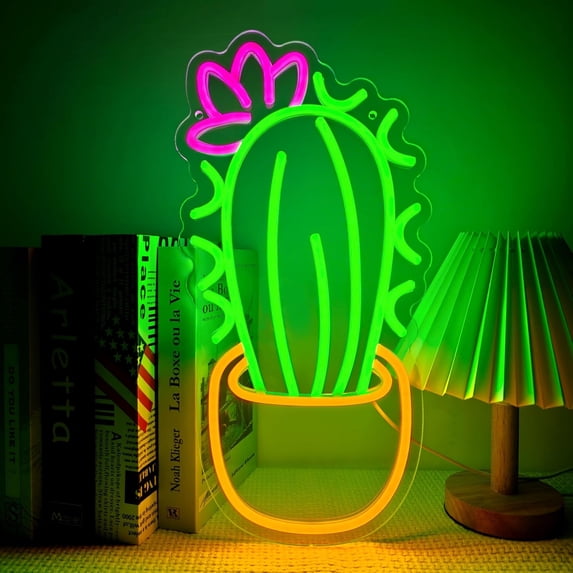 Cactus Neon Sign Potted Light With a Flower LED Plant Houseplant ...