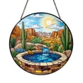 Cactus Oasis Landscape Window Hanging – Stained Glass Style Decor1701 ...