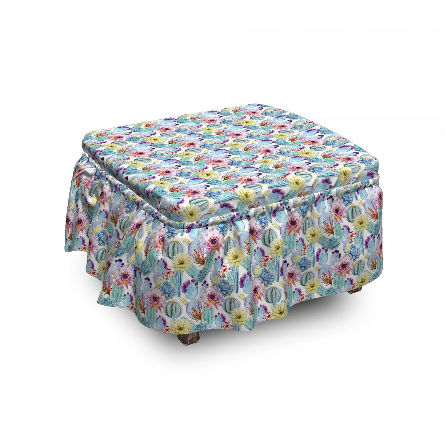 Cactus Ottoman Cover, Vintage Latin American, 2 Piece Slipcover Set ...