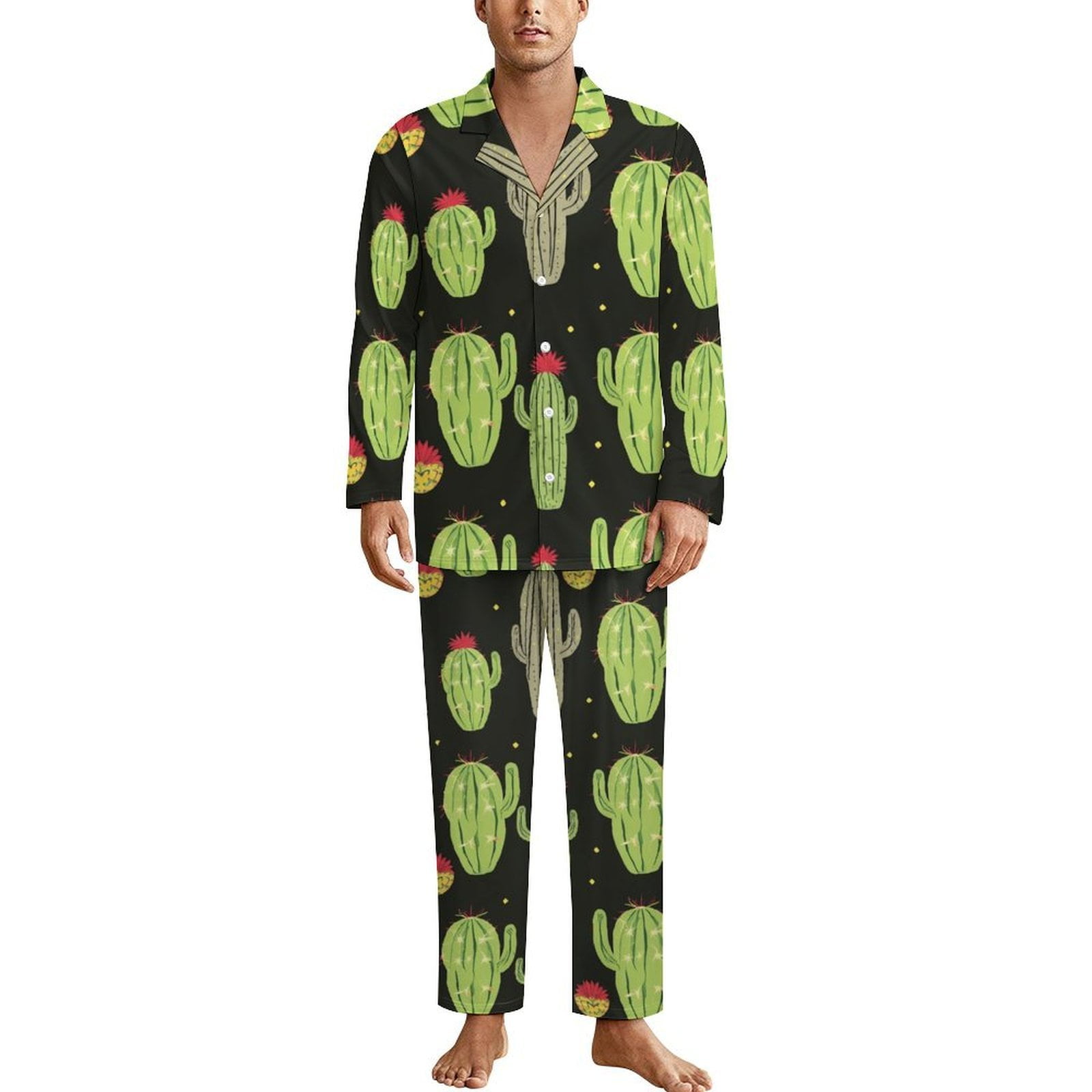 Cactus Pattern Design Sleepwear Autumn Casual Oversize Pajama Sets Man ...