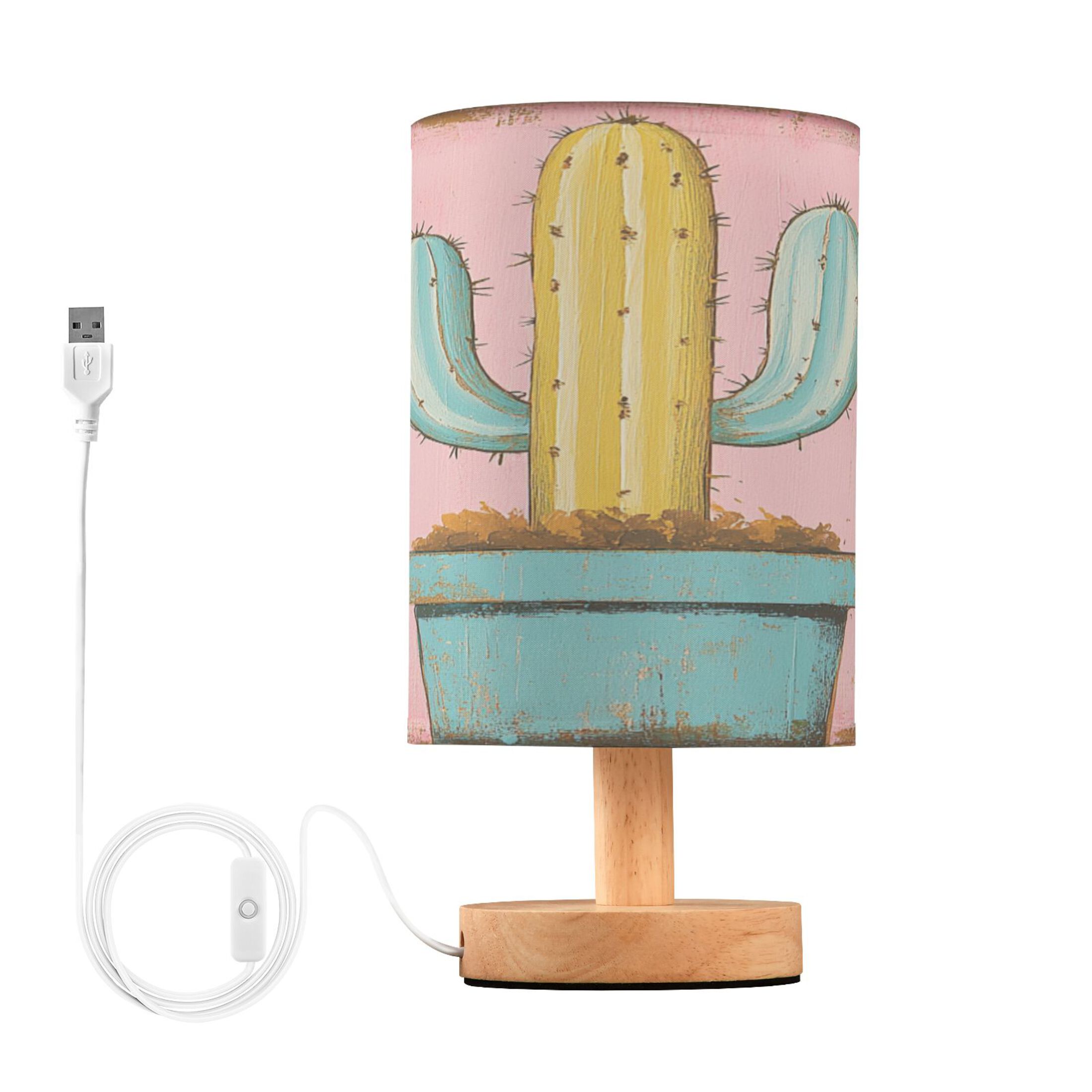 Cactus Pattern Design USB Powered Canvas Shade Desk Lamp LED Light with ...