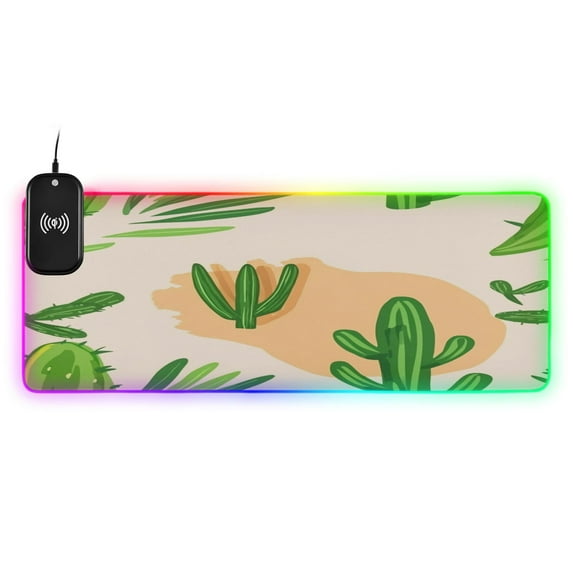 Cactus Pattern Large RGB Gaming Mouse Pad with Fast Wireless Charging ...