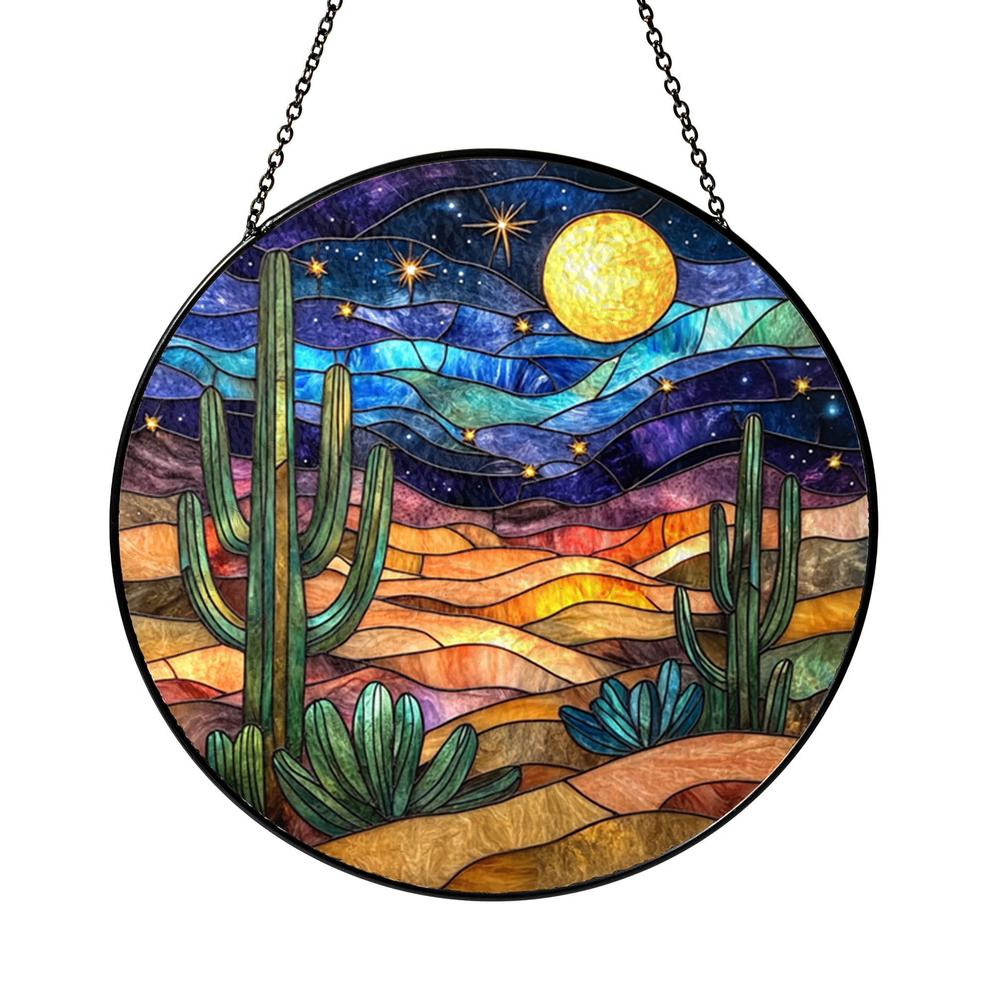 Cactus Pattern Stained Glass Style Suncatcher – Window Hanging ...
