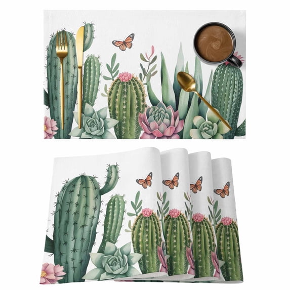 Cactus Placemats Set of 12 Butterfly Succulents Summer Tropical Plants ...