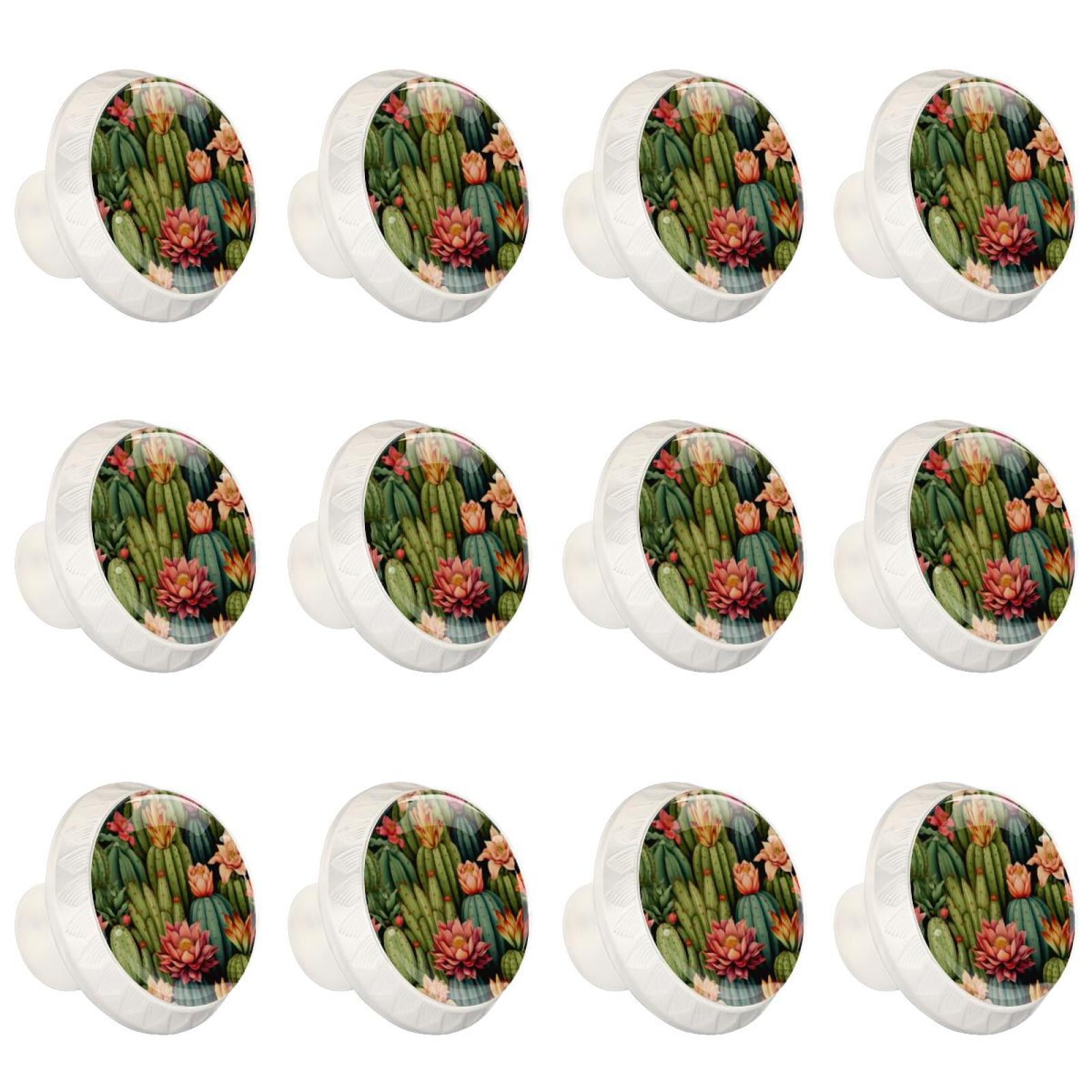 Cactus Plant 12 Pcs White Round Drawer Pulls with Screws,ABS and Glass ...