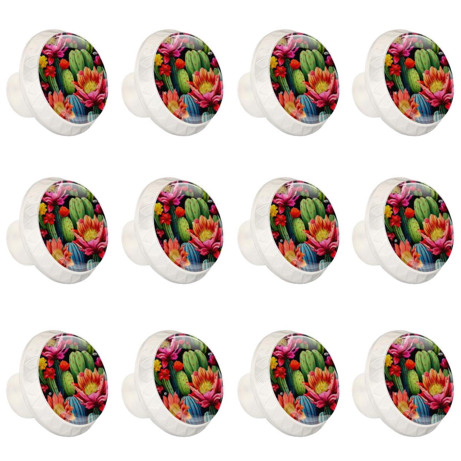 Cactus Plant 12 Pcs White Round Drawer Pulls with Screws,ABS and Glass ...