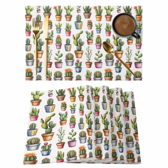 Cactus Plant Cotton Linen Placemats Set of 1, Green Cactus Botanical ...