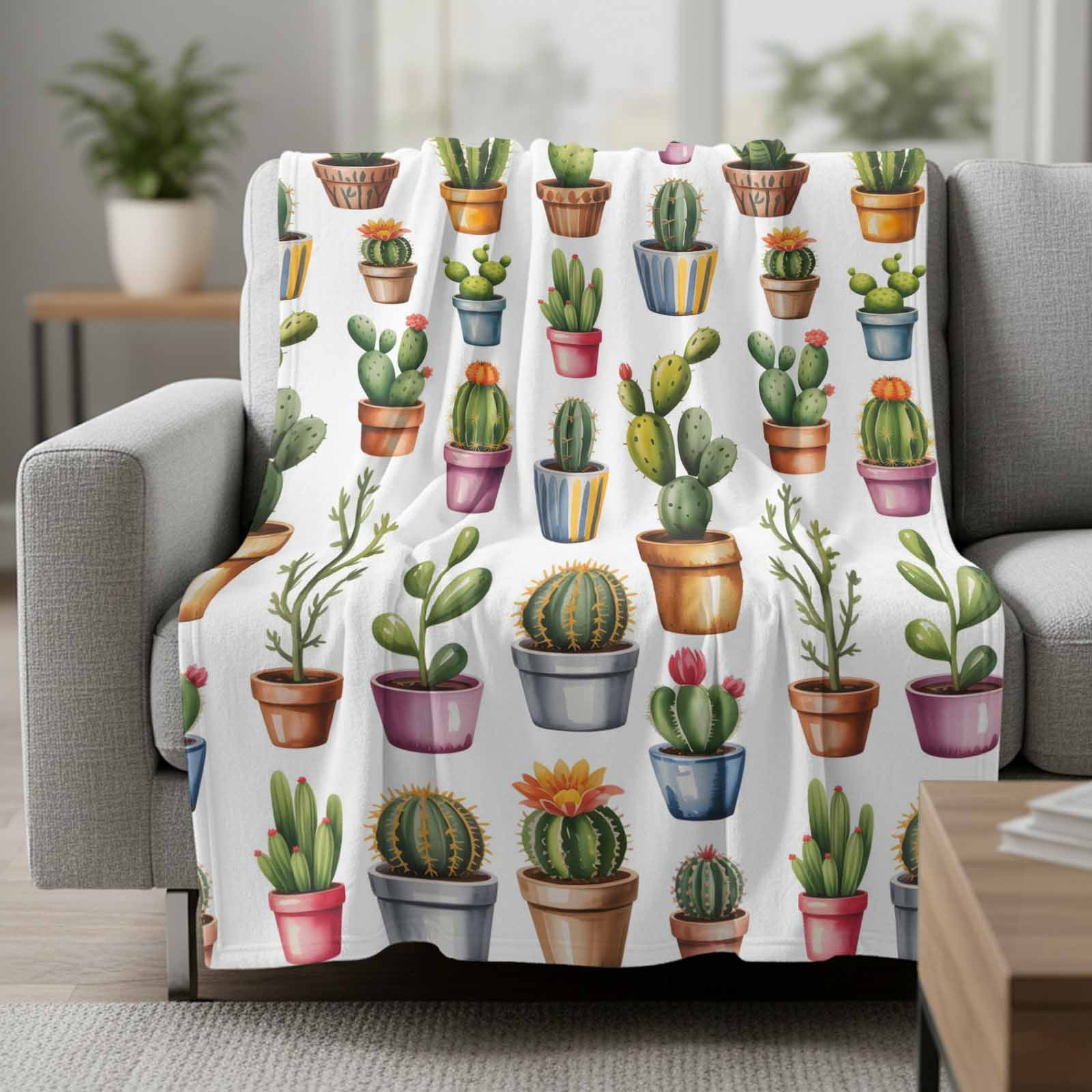 Cactus Plant Fleece Throw Blanket Green Cactus Botanical Tropical ...