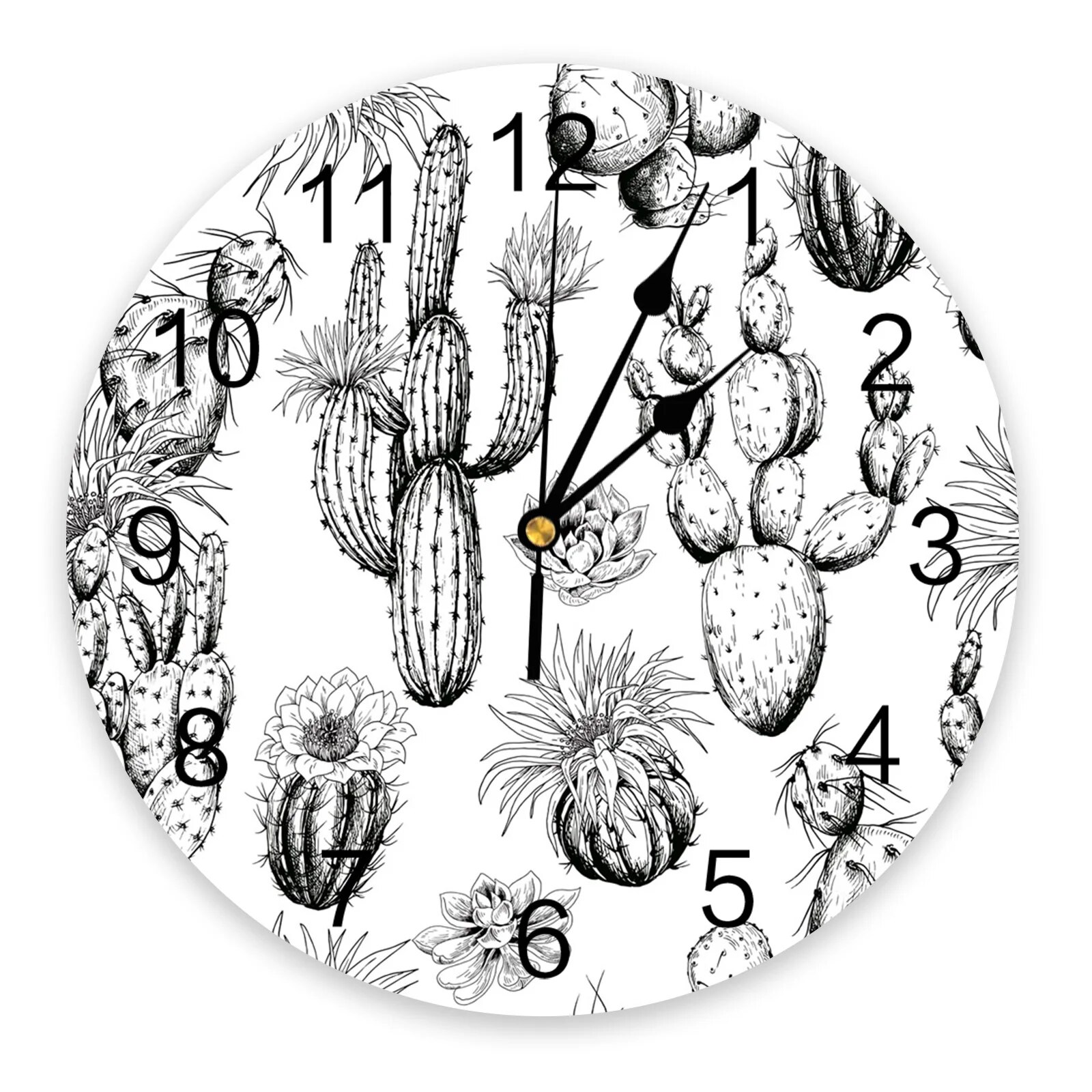 Cactus Plant Flower PVC Wall Clock Modern Design Living Room Decoration ...