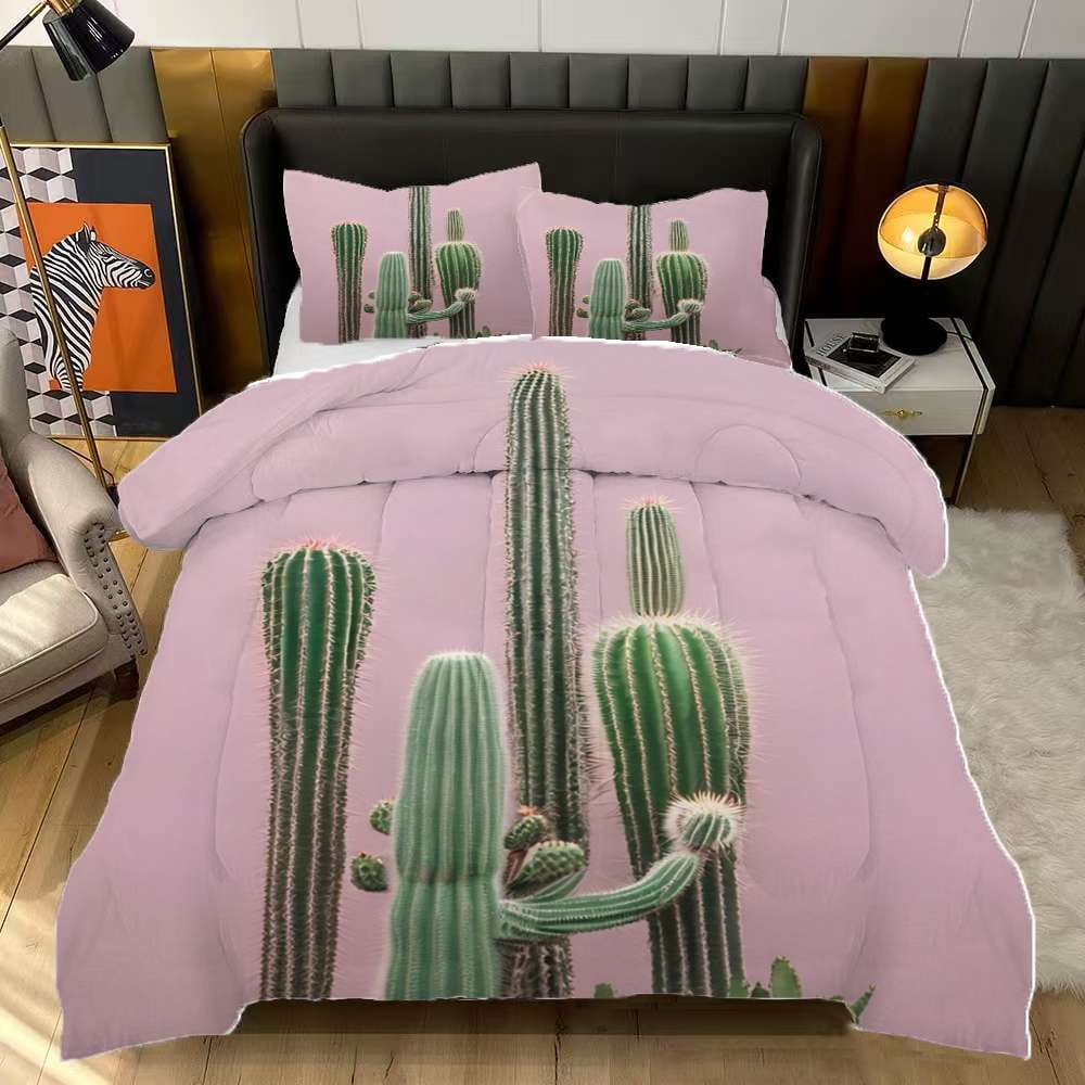 Cactus Plant Minimalist Art Comforter Set Full Size Bedding Set For ...