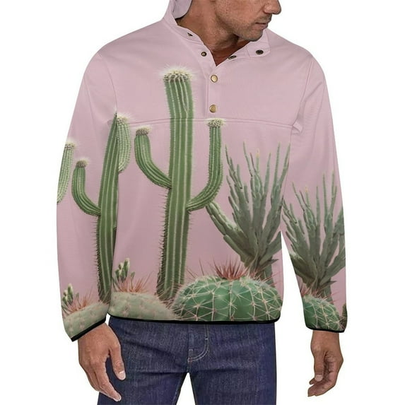 Cactus Plant Minimalist Art Men's Stand Collar Sweater Long Sleeve ...