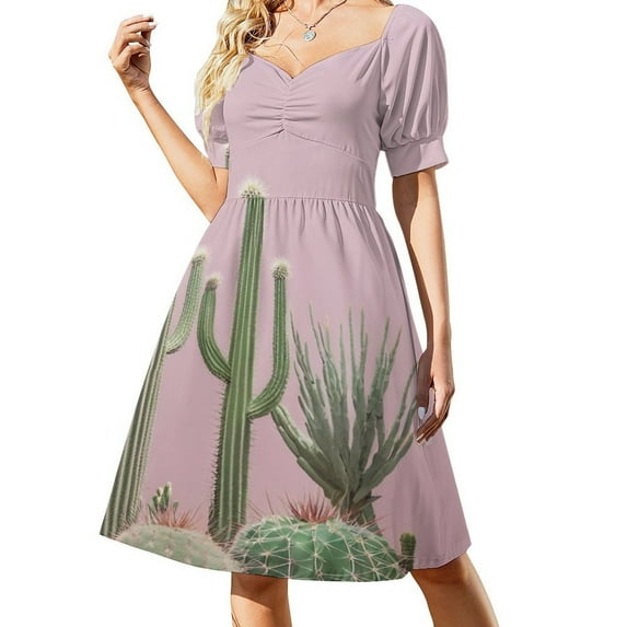 Cactus Plant Minimalist Art Short Sleeve Dress Clothes Women's Summer ...