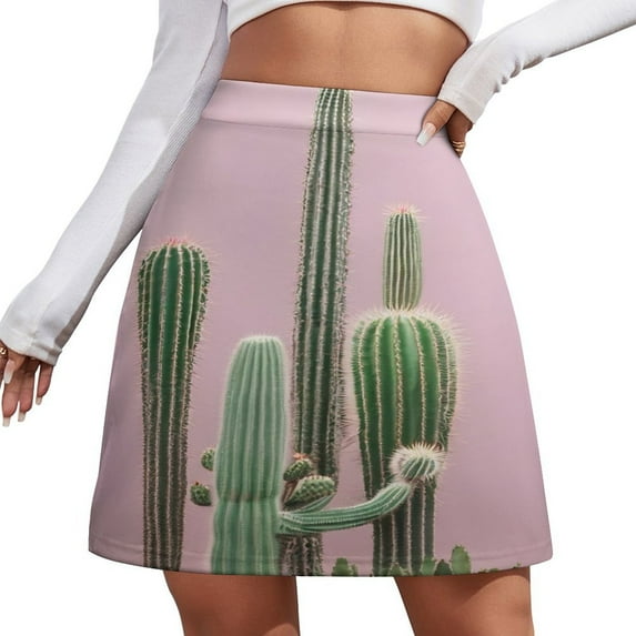 Cactus Plant Minimalist Art Women's High Waist Skirt Stretchy Casual ...