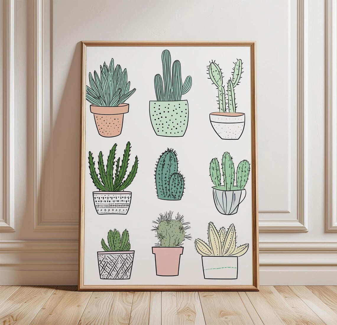 Cactus Plant Set Botanical Line Art Modern Desert Wall Decor Unframed ...