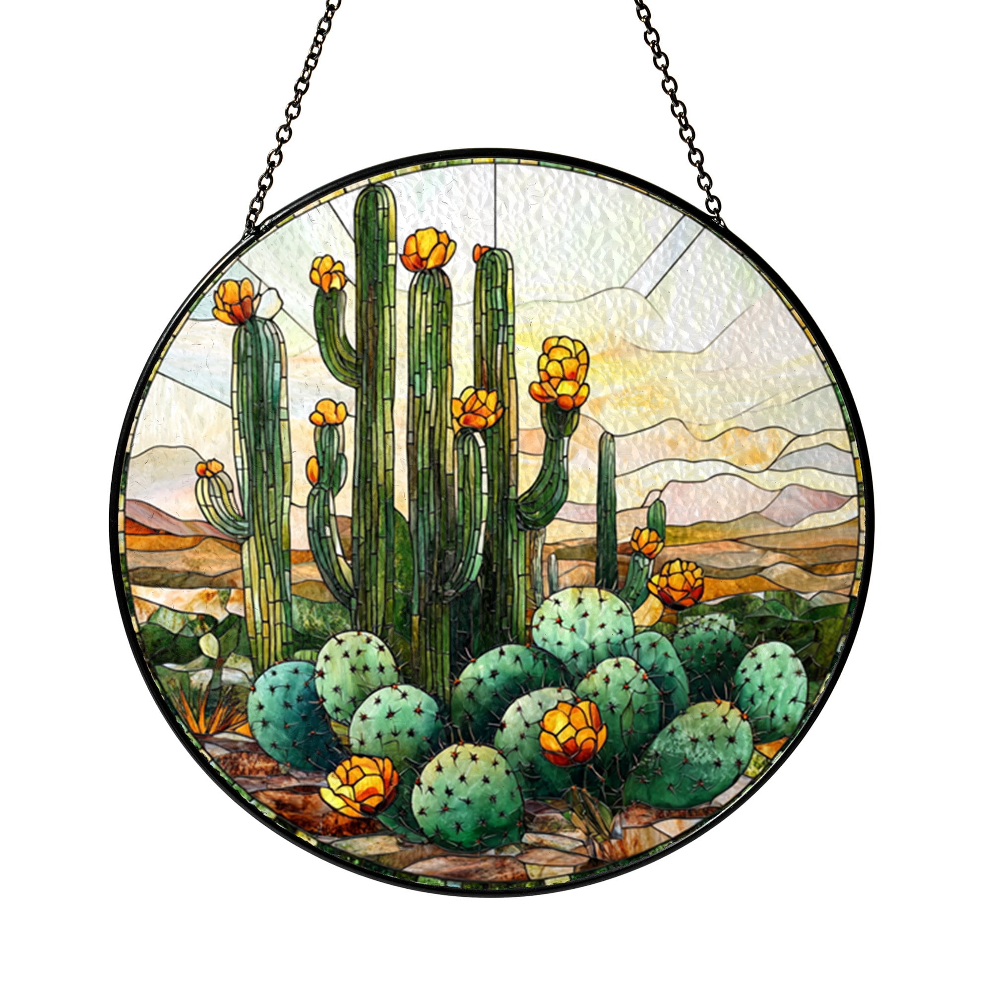 Cactus Plant Stained Glass Suncatcher – Window Hanging for Plant Lovers ...