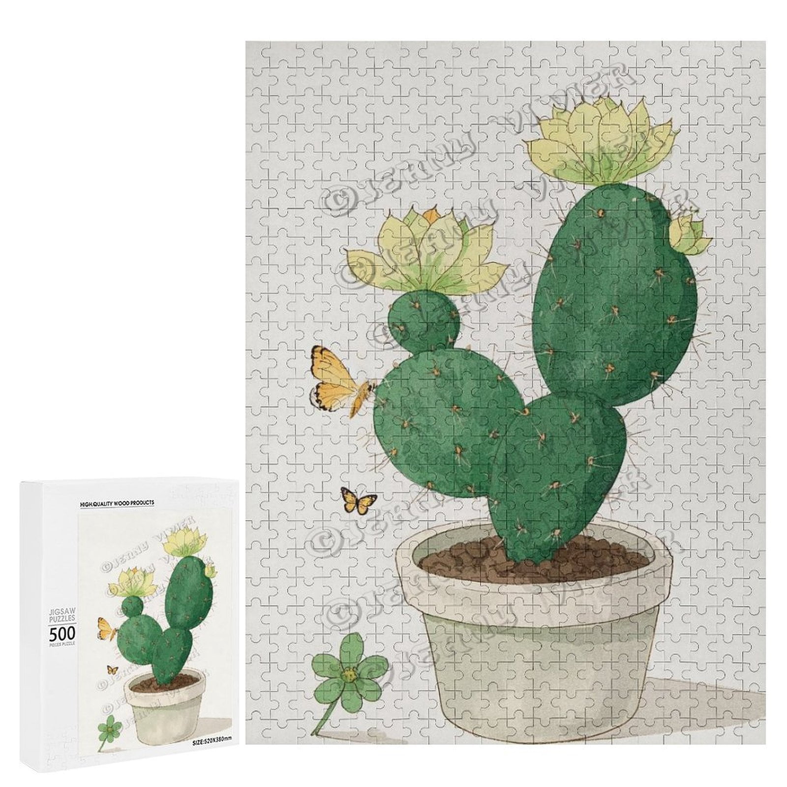 Cactus Plant, Watercolor Cacti Puzzles - Premium 500 Piece Jigsaw ...