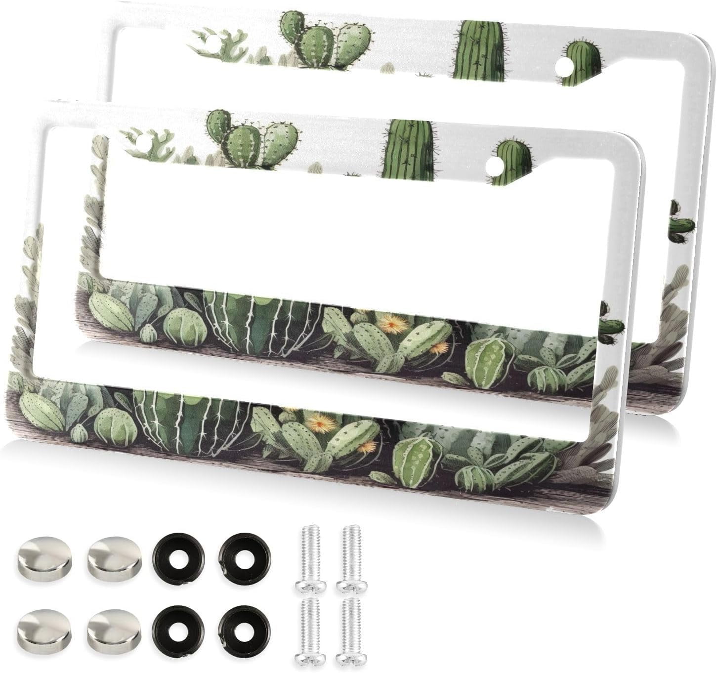 Cactus Plants License Plate Frame, Aluminum Car Tag Frames, 2 Pack ...