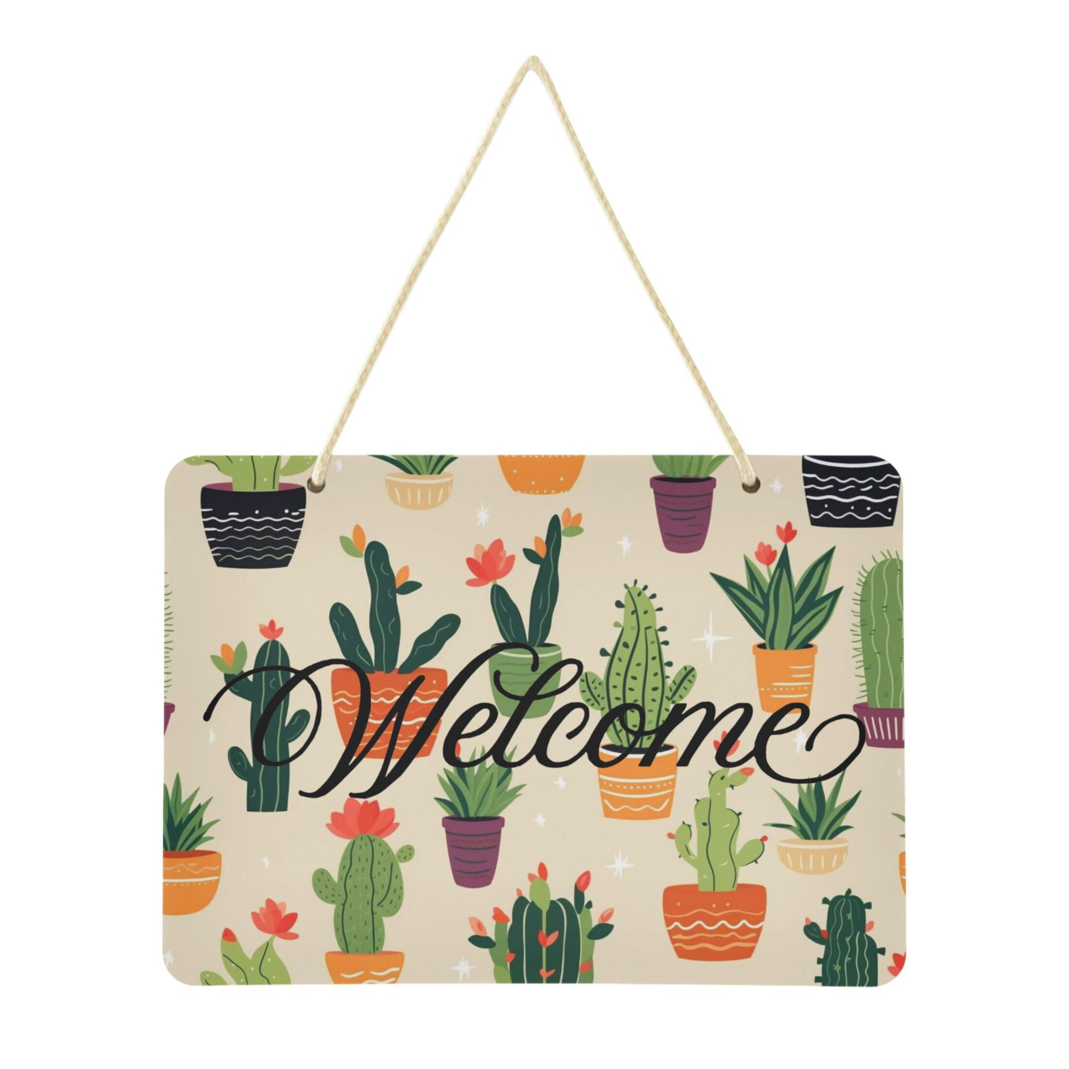 Cactus Plants Welcome Sign Front Door PVC 14x10 inch Hanger Hello Sign ...