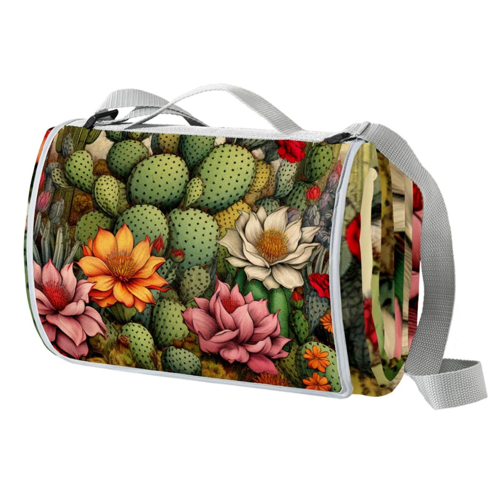 Cactus Portable Canvas Picnic Blanket Waterproof Backing for Outdoor ...