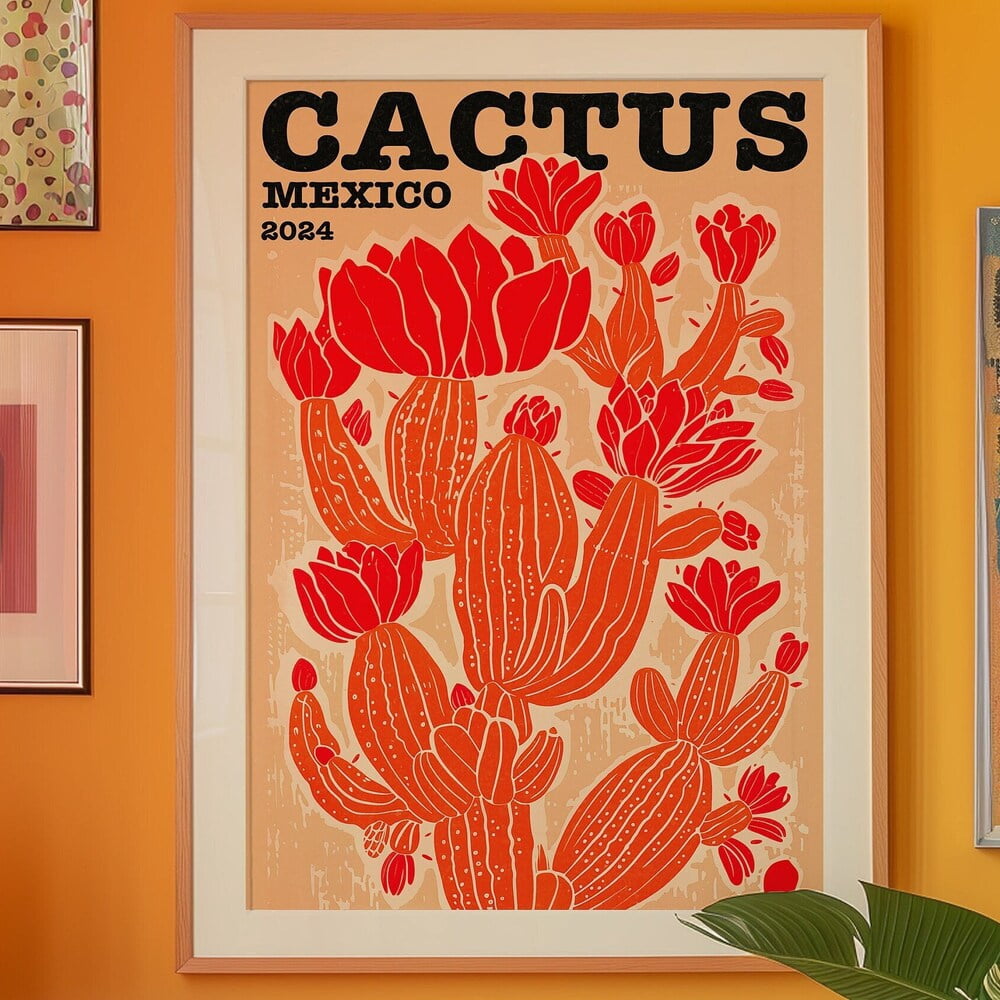 Cactus Poster 70S Wall Print Red Wall Art Flower Poster Home Decor ...