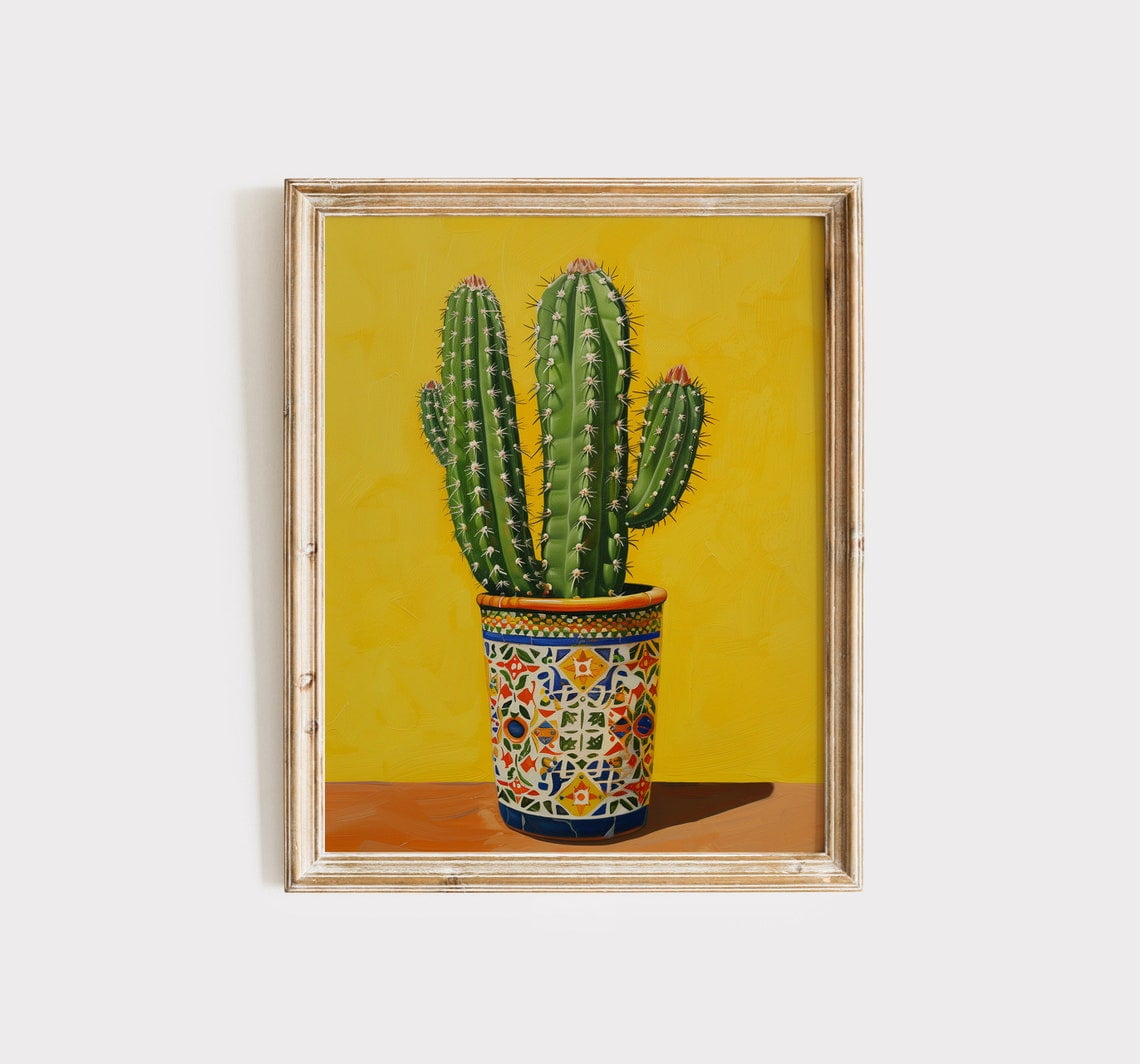 Cactus Poster Moody Watercolor Cactus Wall Art Portuguese Tile Cactus ...