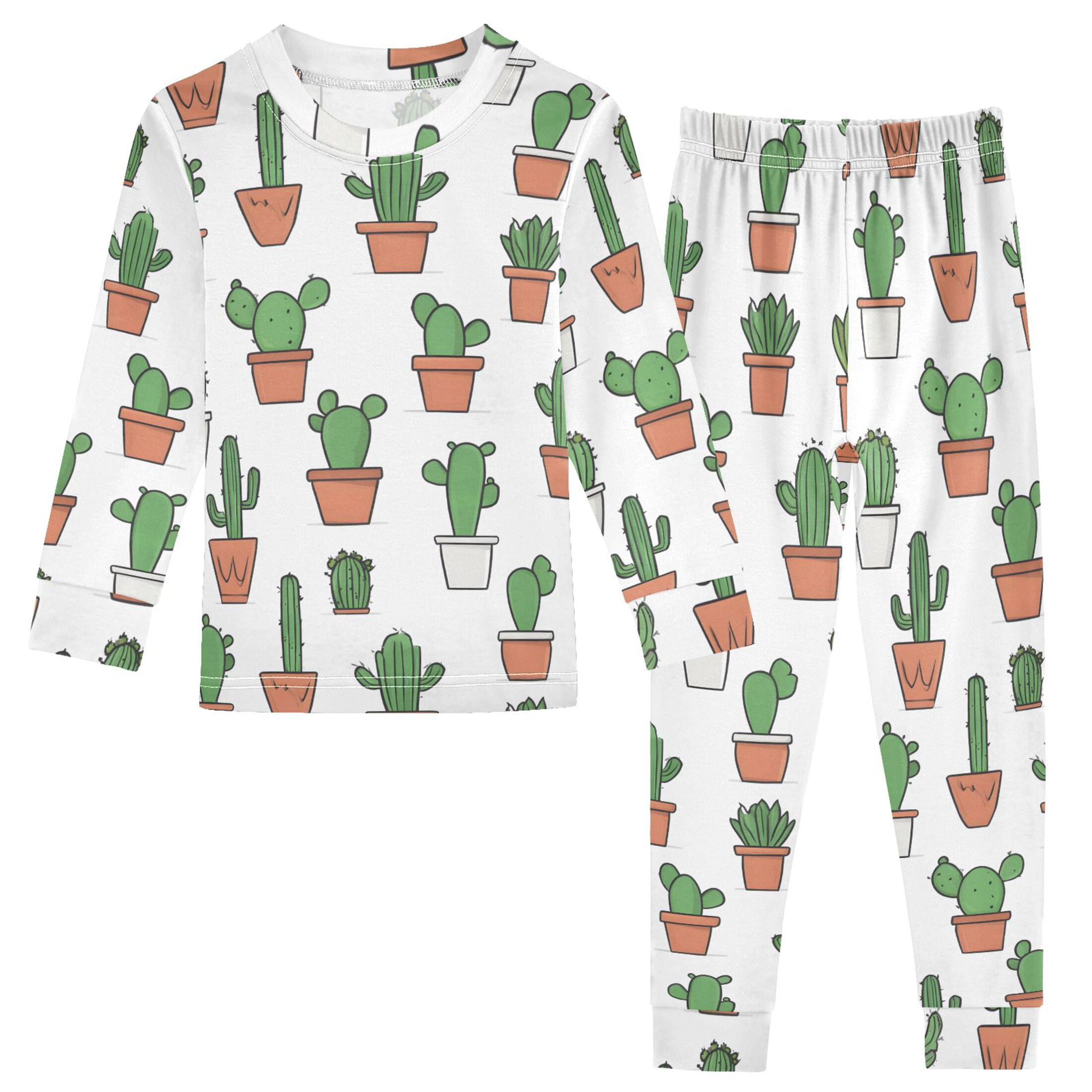 Cactus Pot Design Cotton Pajamas 2 Piece Set Sleepwear Soft and ...
