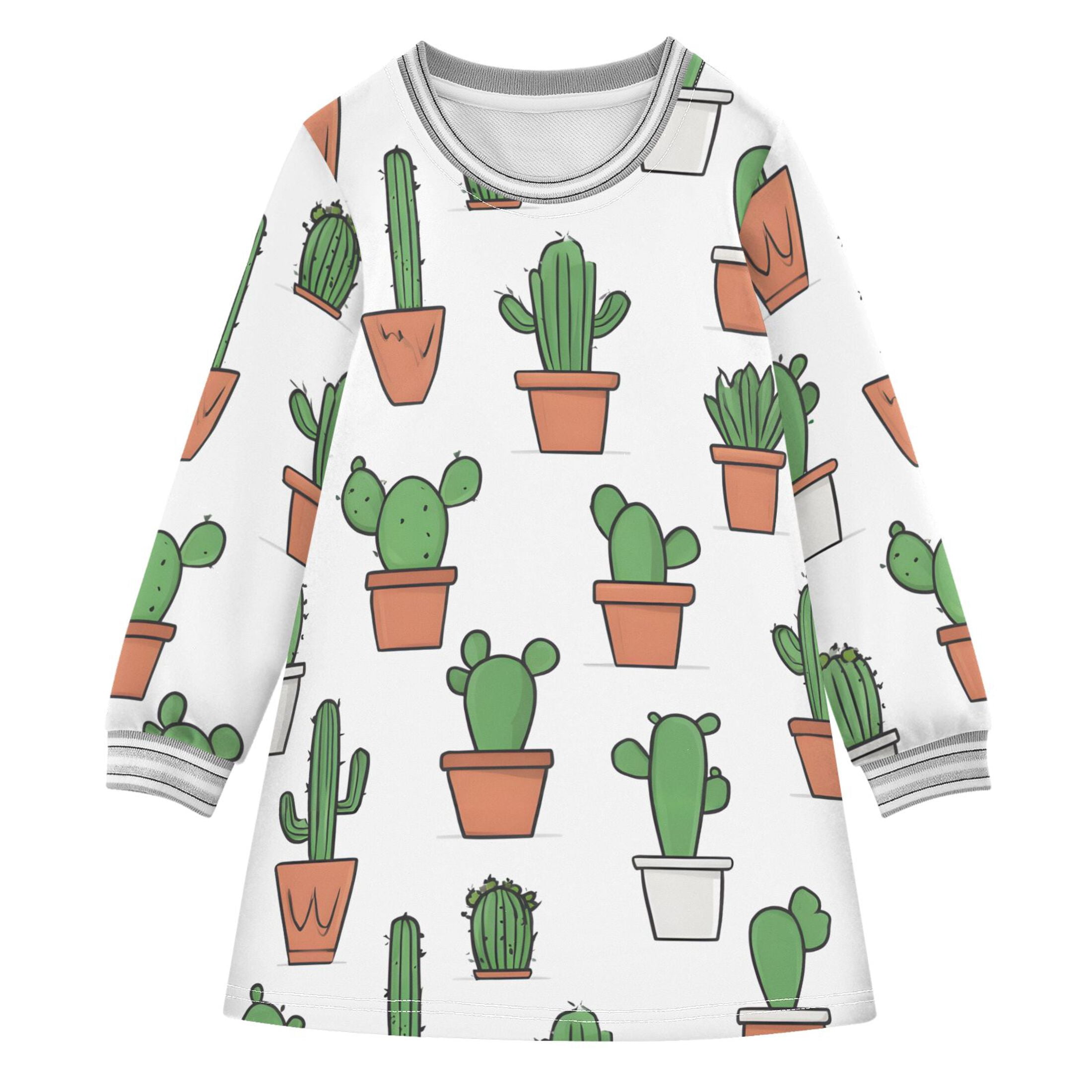 Cactus Pot Design Girls'long-sleeved dress Thickened A-dress Warm Dress ...