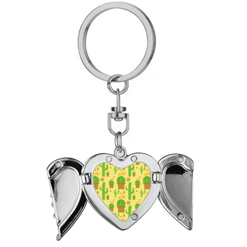 Cactus Potted Succulents Pattern Heart Angel Wing Key Chain Holder ...