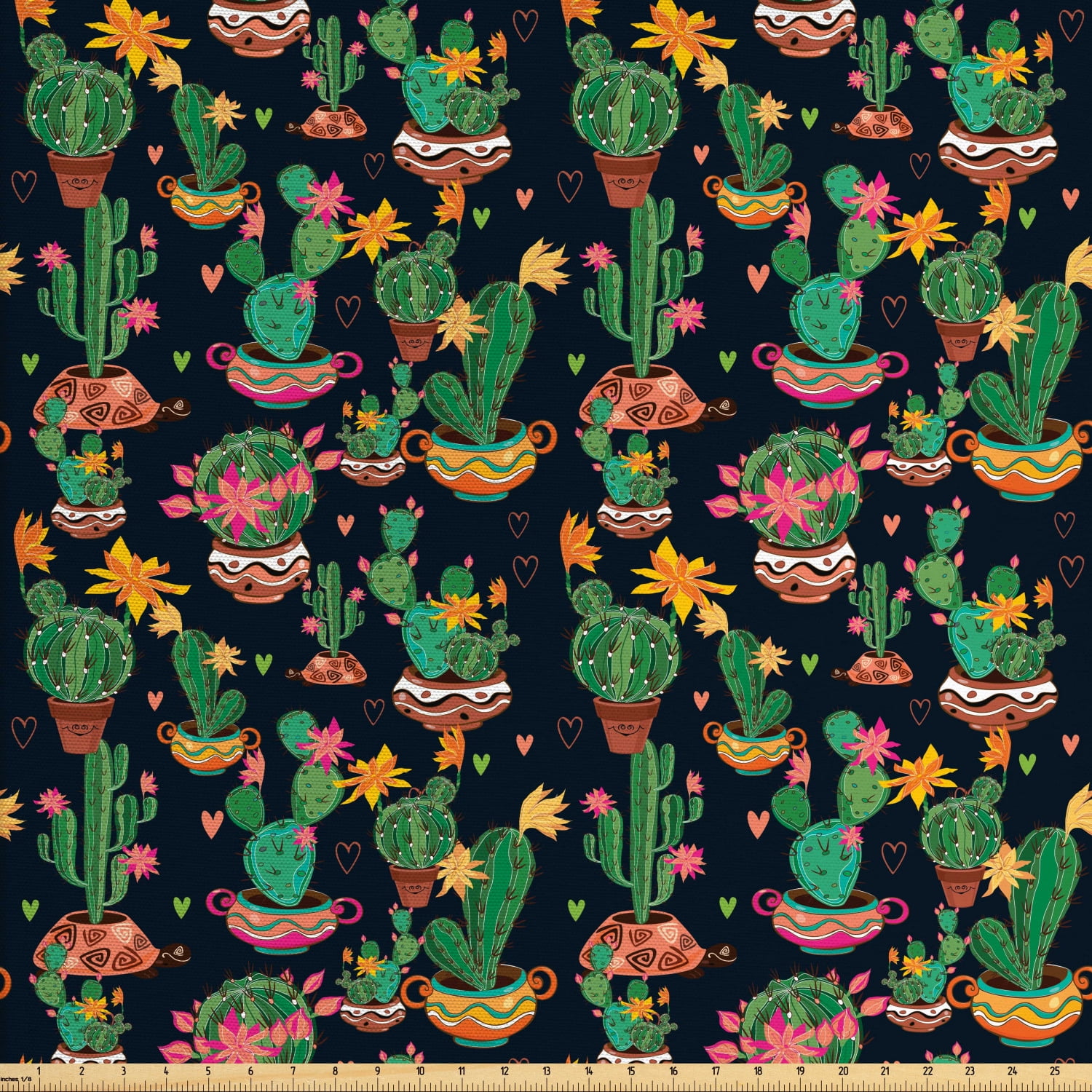 Ambesonne Cactus Print Fabric by the Yard Upholstery, Flowers with ...