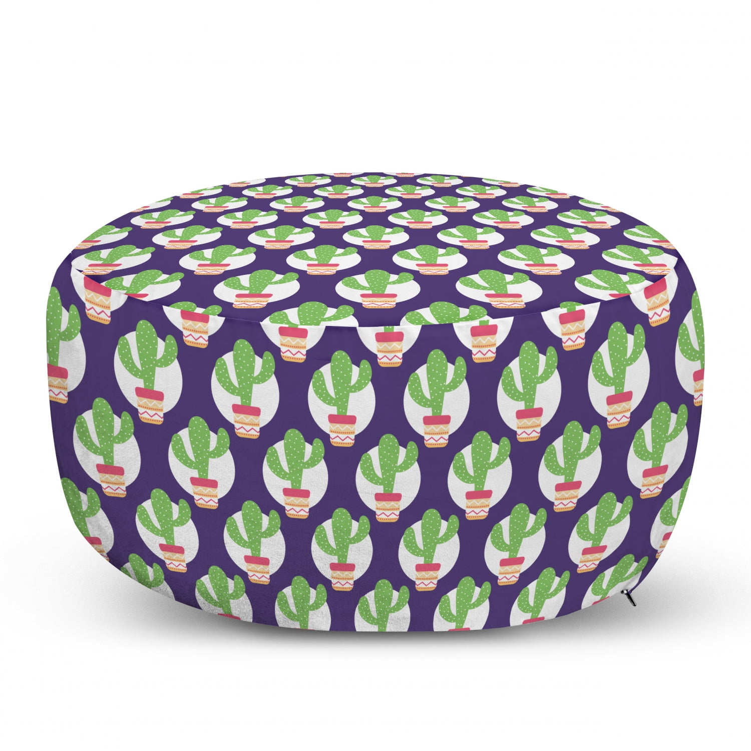 Cactus Print Pouf Cover with Zipper, Layout of Round Blots with Spiked ...