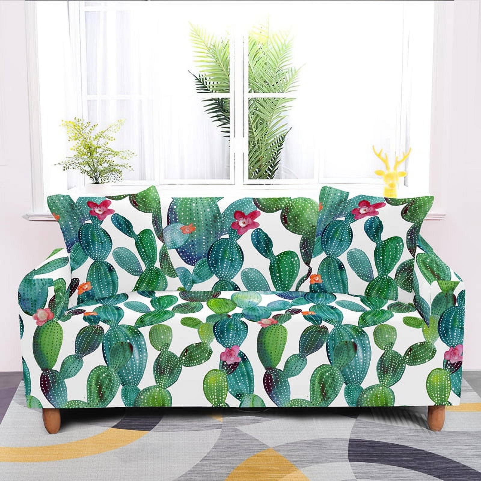 Cactus Printed Stretch Sofa Cover For Living Room Decor Dust-proof ...