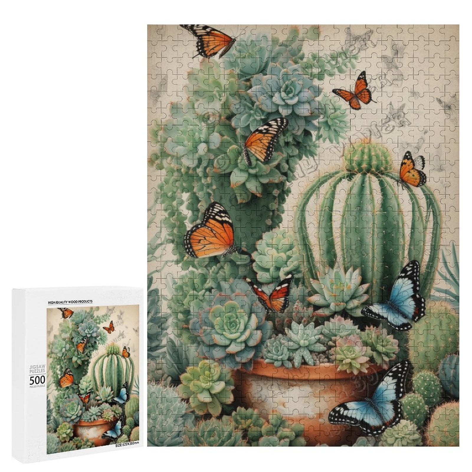 Cactus Puzzles for Adults 500 Pieces, Wooden Jigsaw Puzzles, Painting ...