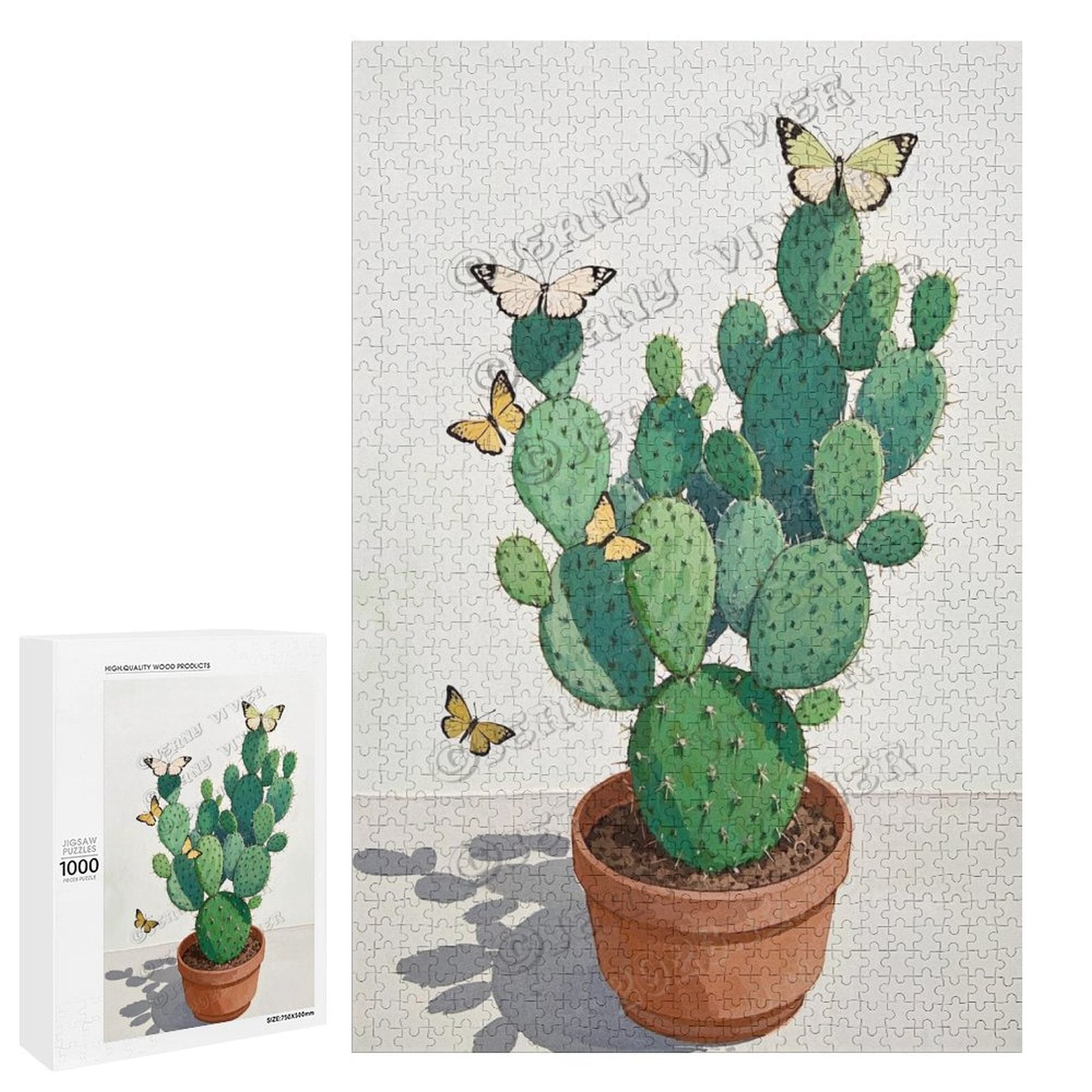 Cactus Puzzles for Adults 1000 Pieces, Wooden Puzzle Cactus, Colorful ...