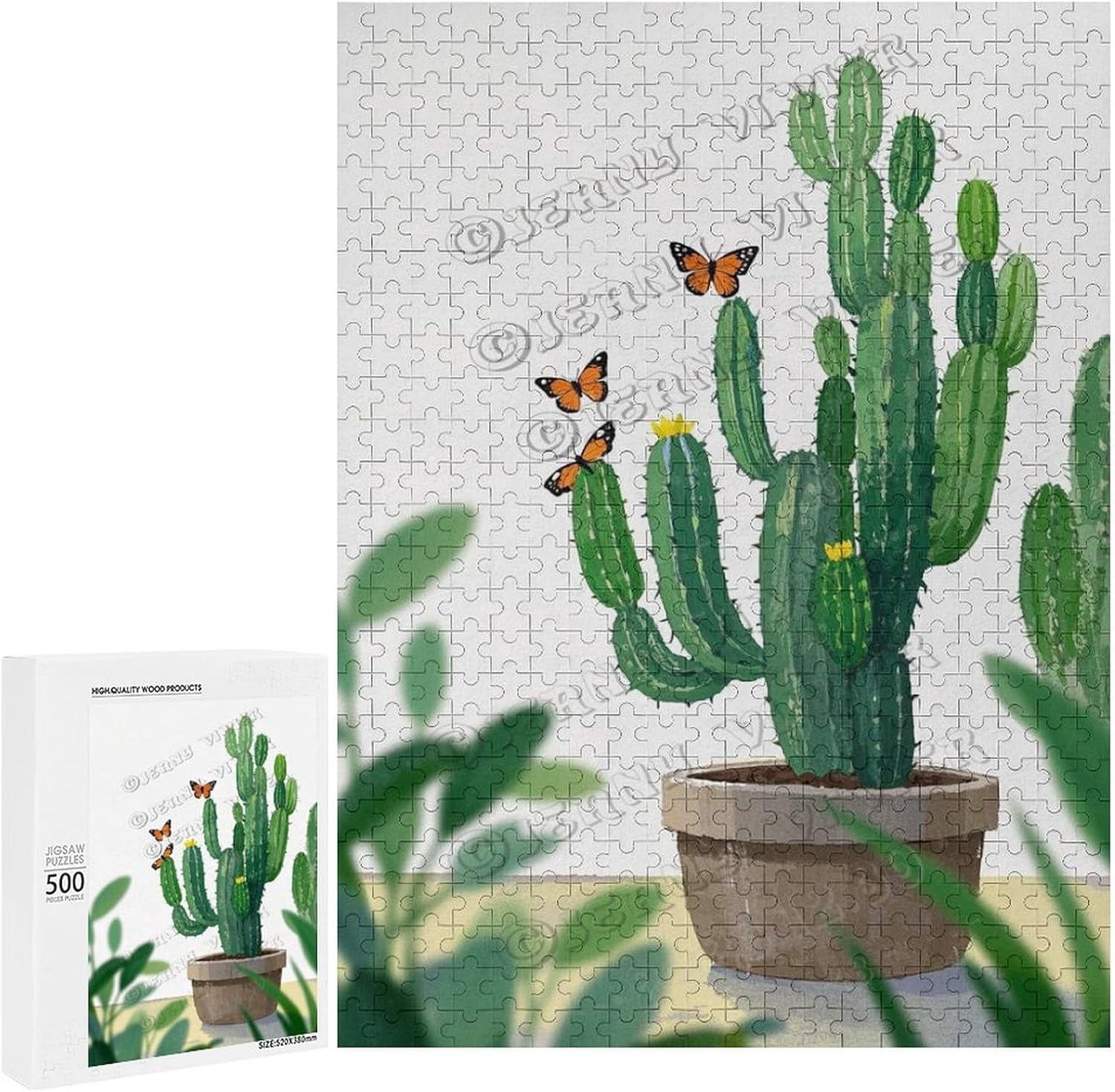 Cactus Puzzles for Adults 500 Pieces, Watercolor Cacti Plant Puzzle ...