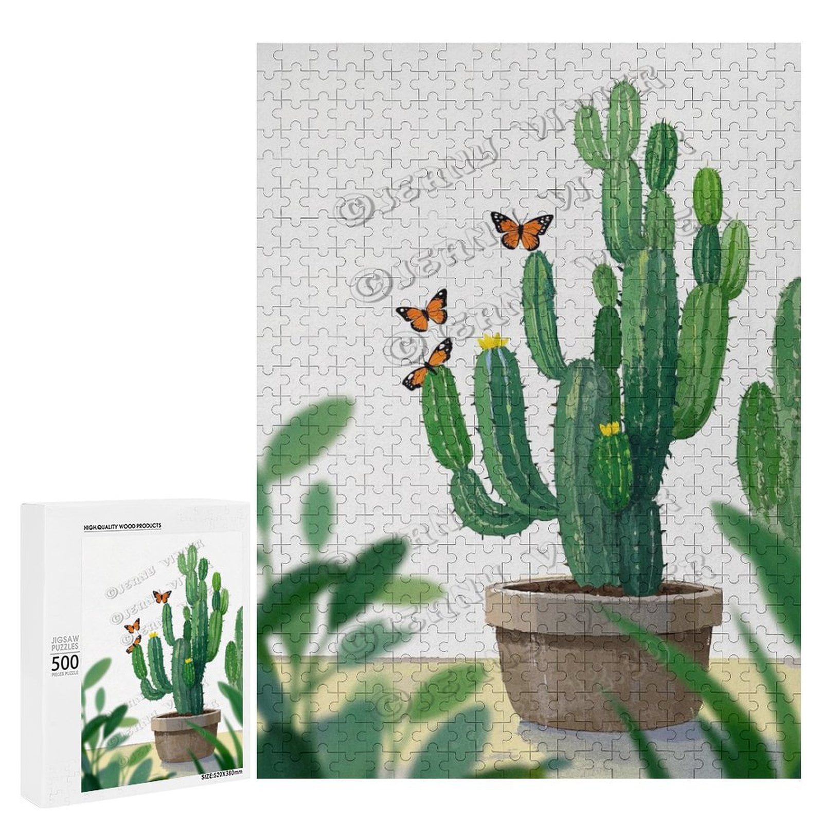 Cactus Puzzles for Adults 500 Pieces, Watercolor Cacti Plant Puzzle ...