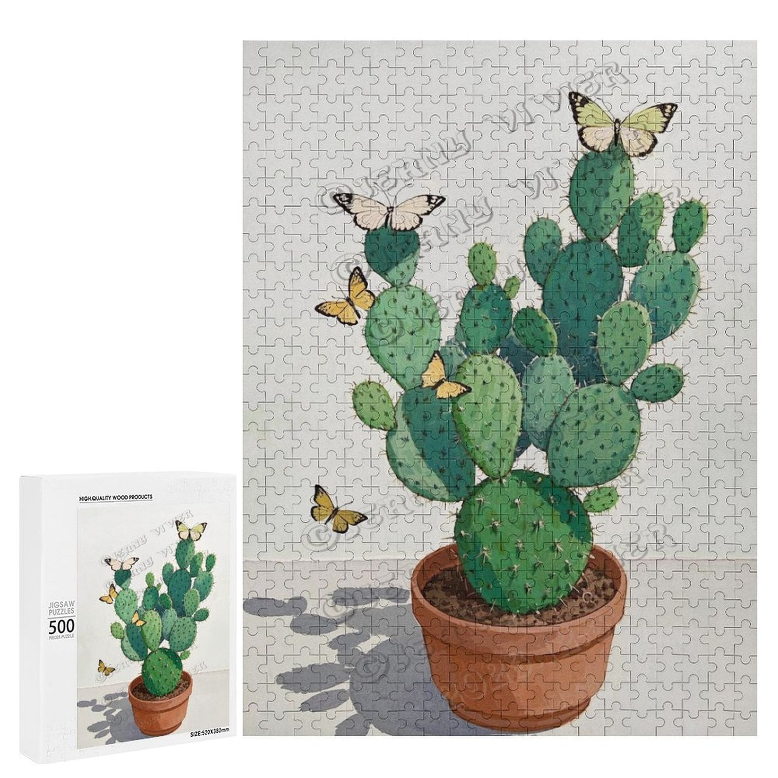 Cactus Puzzles for Adults 500 Pieces, Wooden Puzzle Cactus, Colorful ...