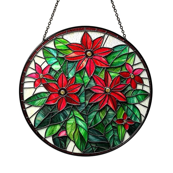 Cactus Red Flower Stained Glass Round Suncatcher Window Hanging ...