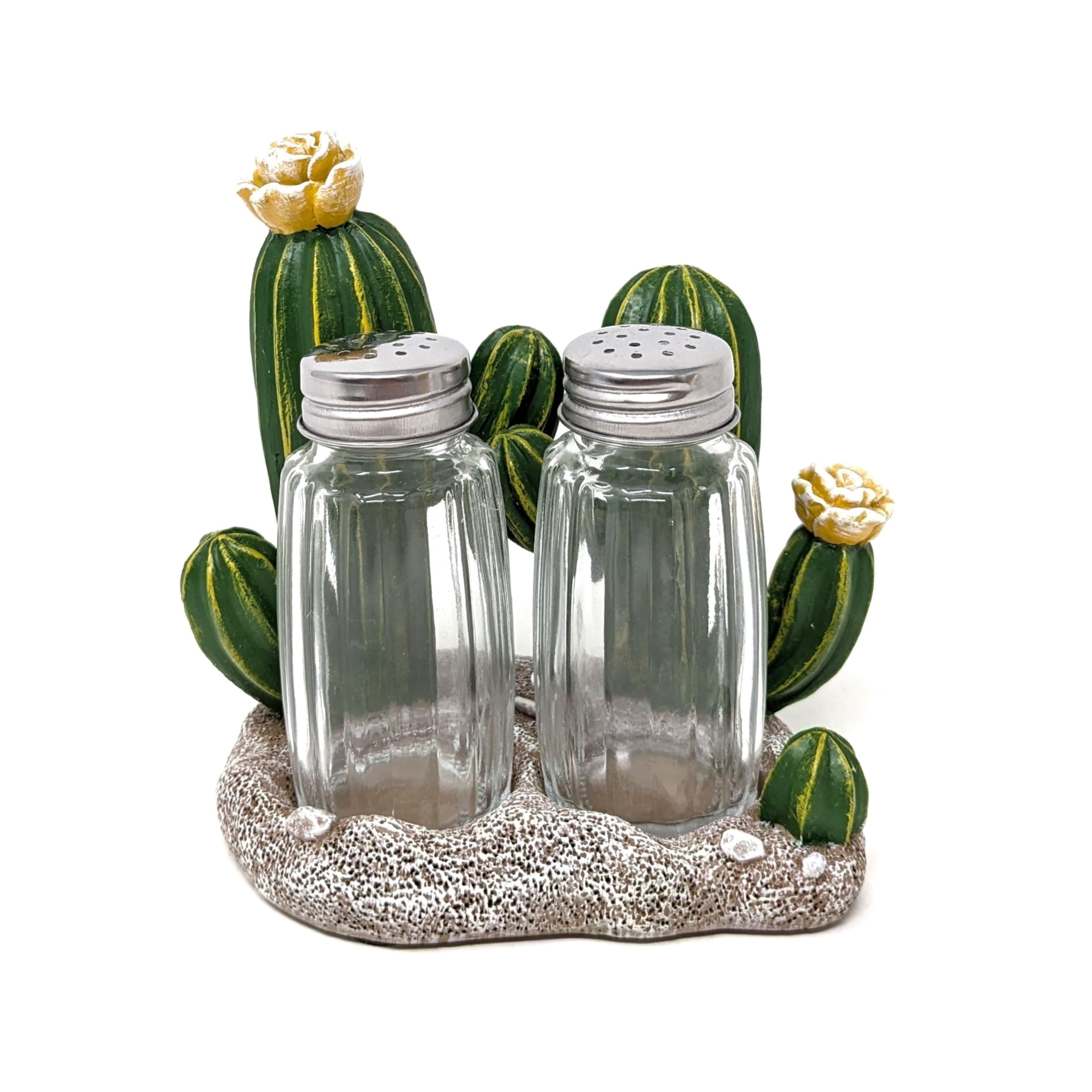 Cactus Salt and Pepper Shaker Set - Premium Resin Holder with Two ...