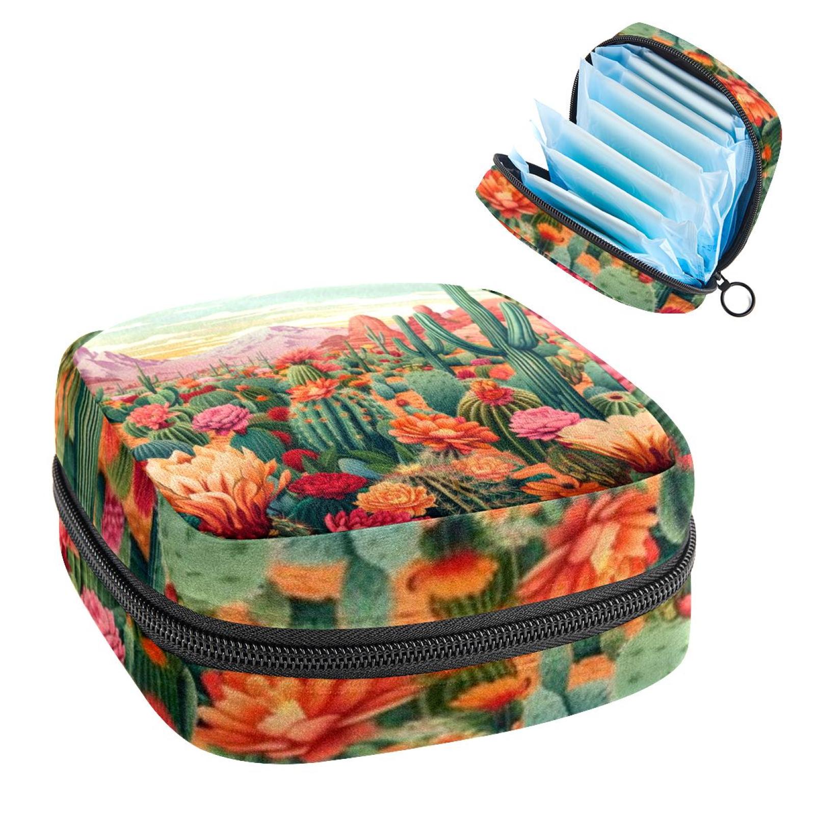 Cactus Sanitary Napkin Pouch Bag with Plush Fabric, Sponge, and Oxford ...