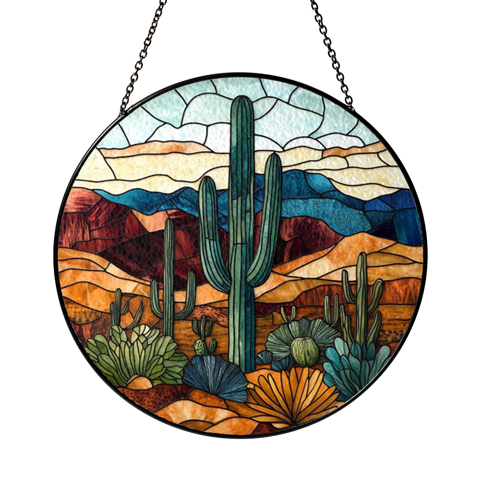 Cactus Scene Glass Style Ornament – Round Ceramic Desert Decor ...